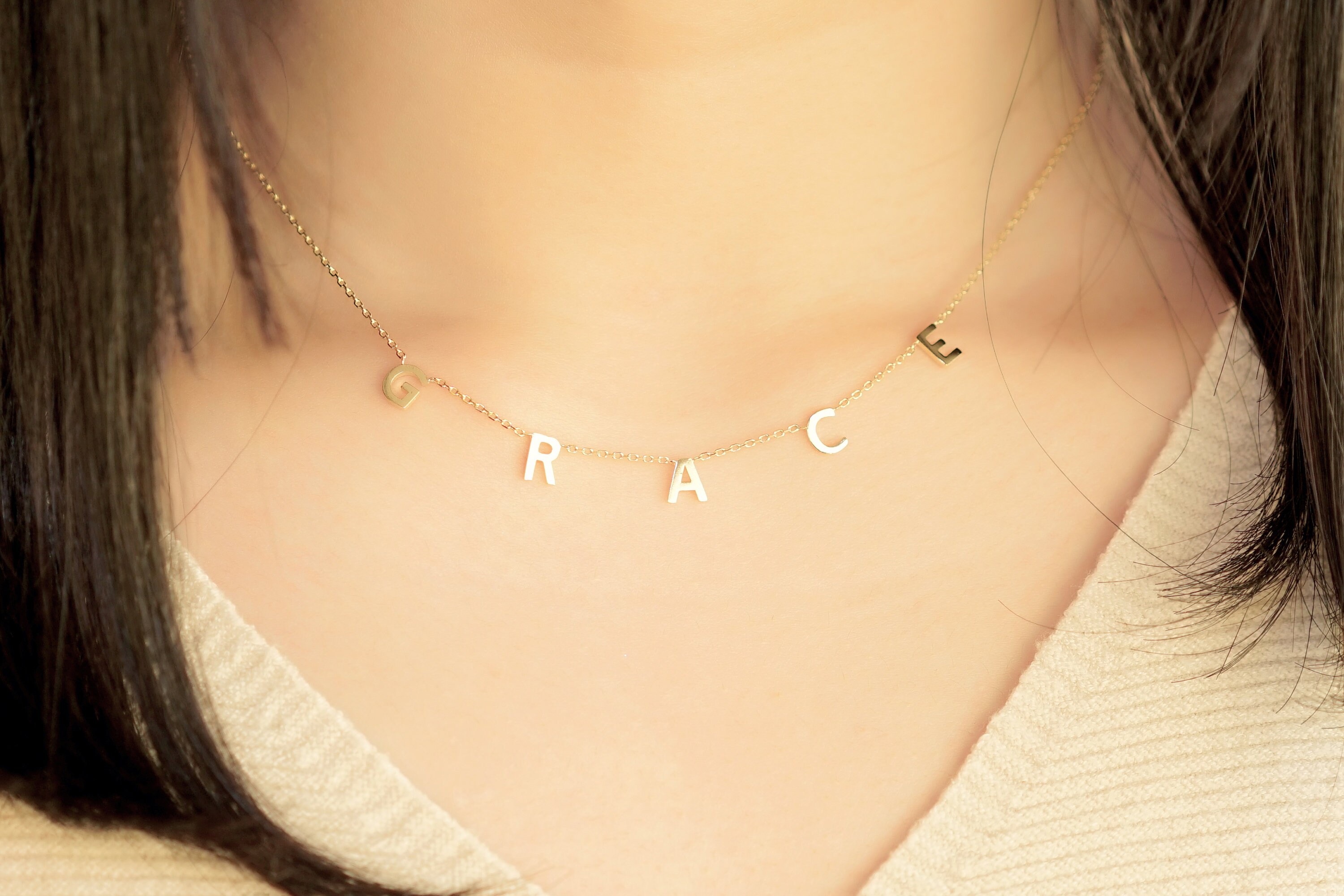 Custom Name Necklace Gold Initials Jewelry Personalized Name - Etsy
