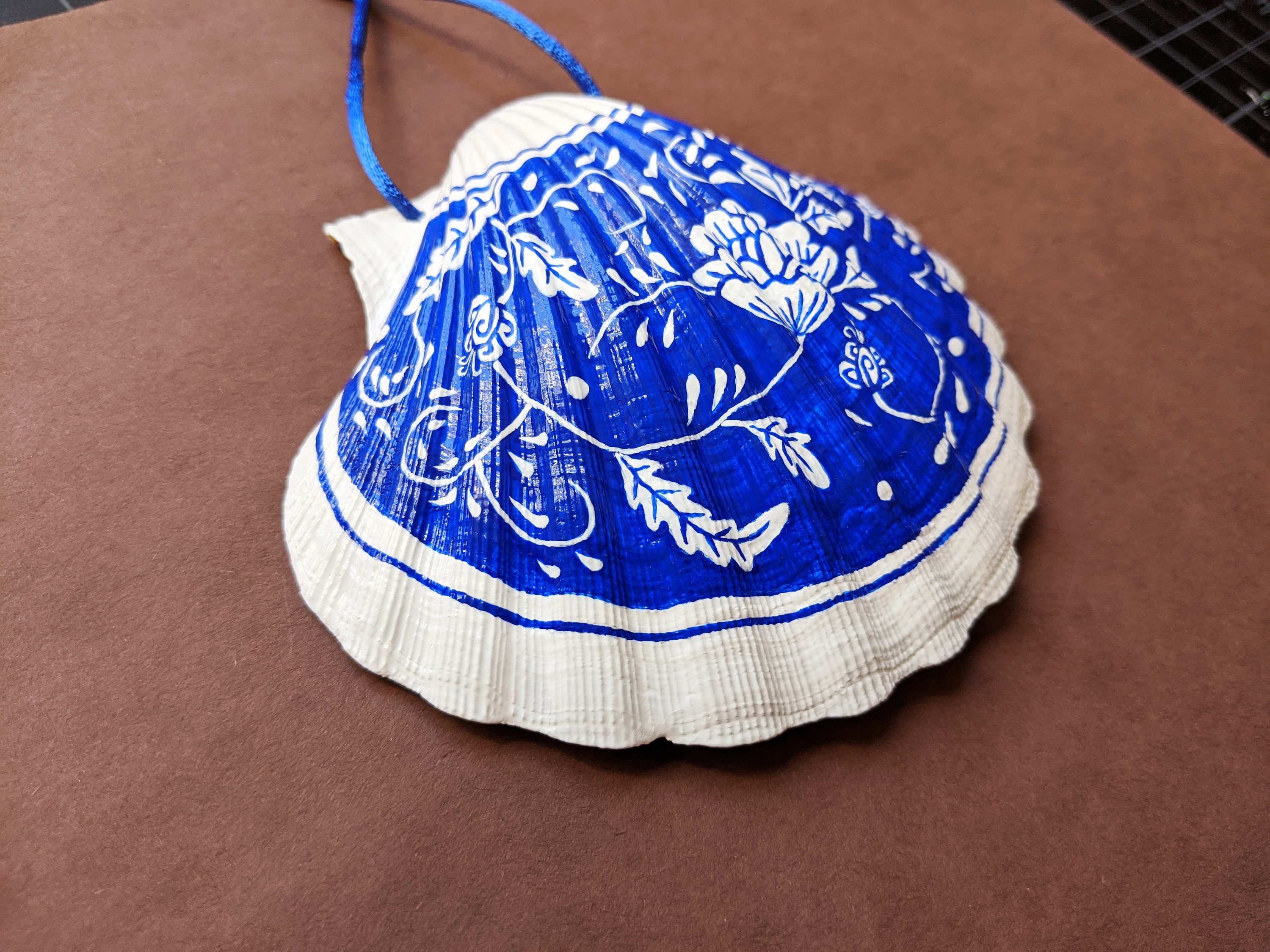 Hand Painted Shell-blue and White-hand Painted Seashell-scallop Shell ...