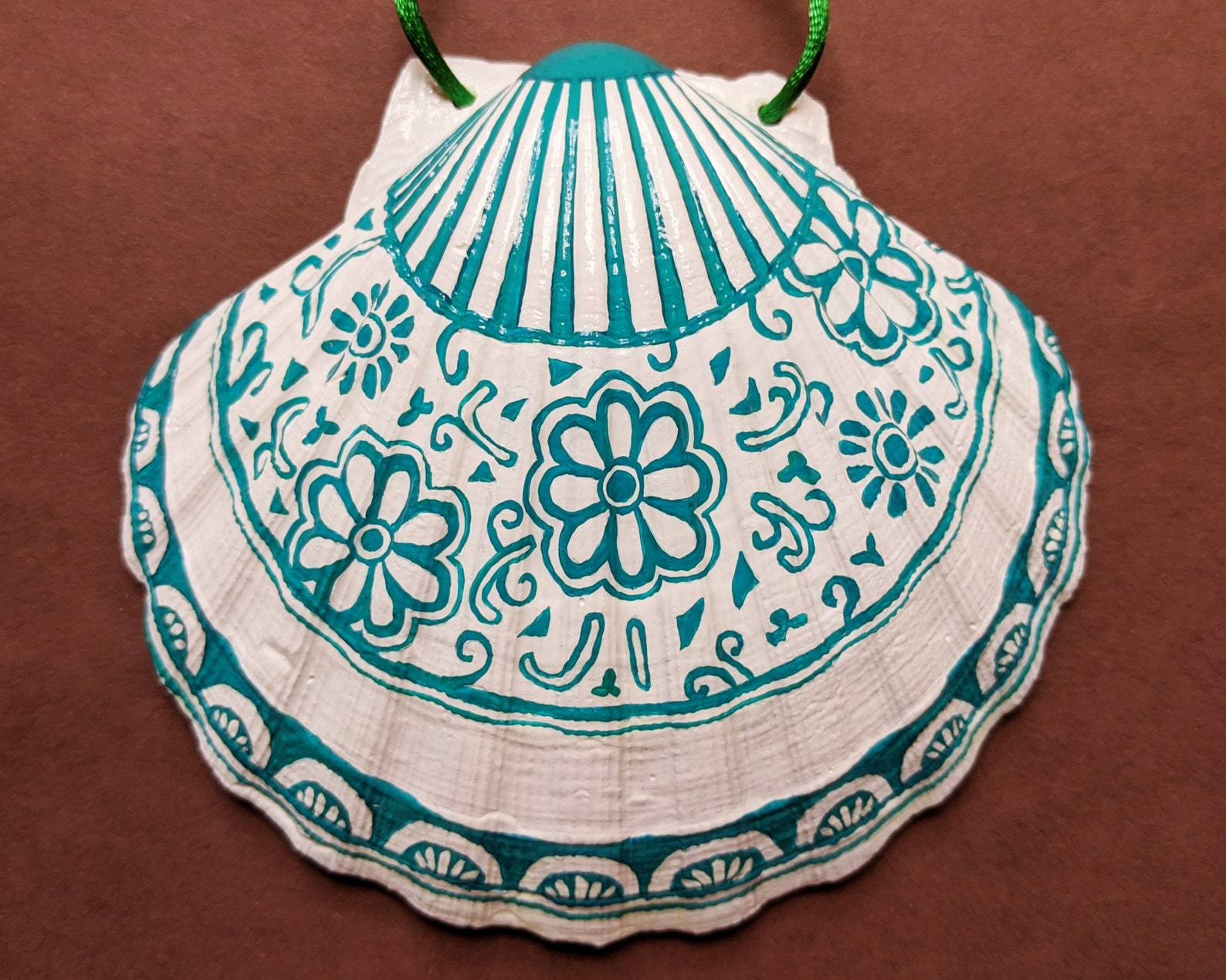 Hand Painted Shell-blue and White-hand Painted Seashell-scallop Shell ...