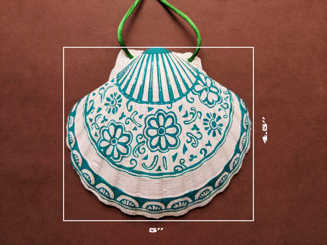 Hand Painted Shell-blue and White-hand Painted Seashell-scallop Shell ...