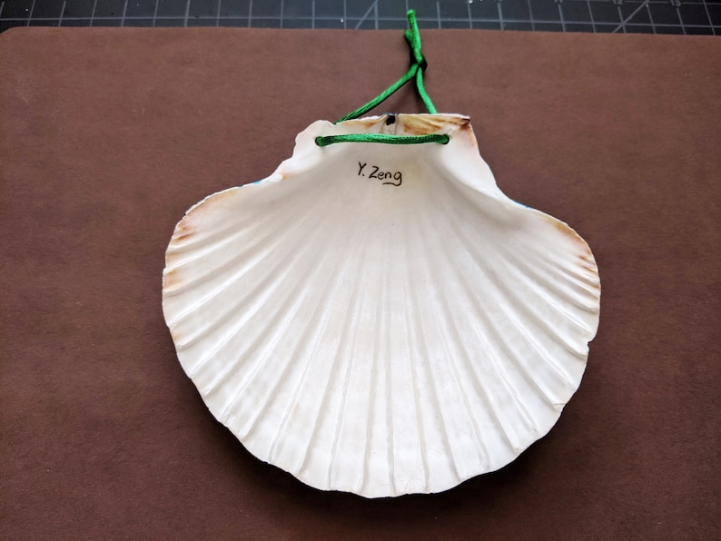 Hand Painted Shell-blue and White-hand Painted Seashell-scallop Shell ...