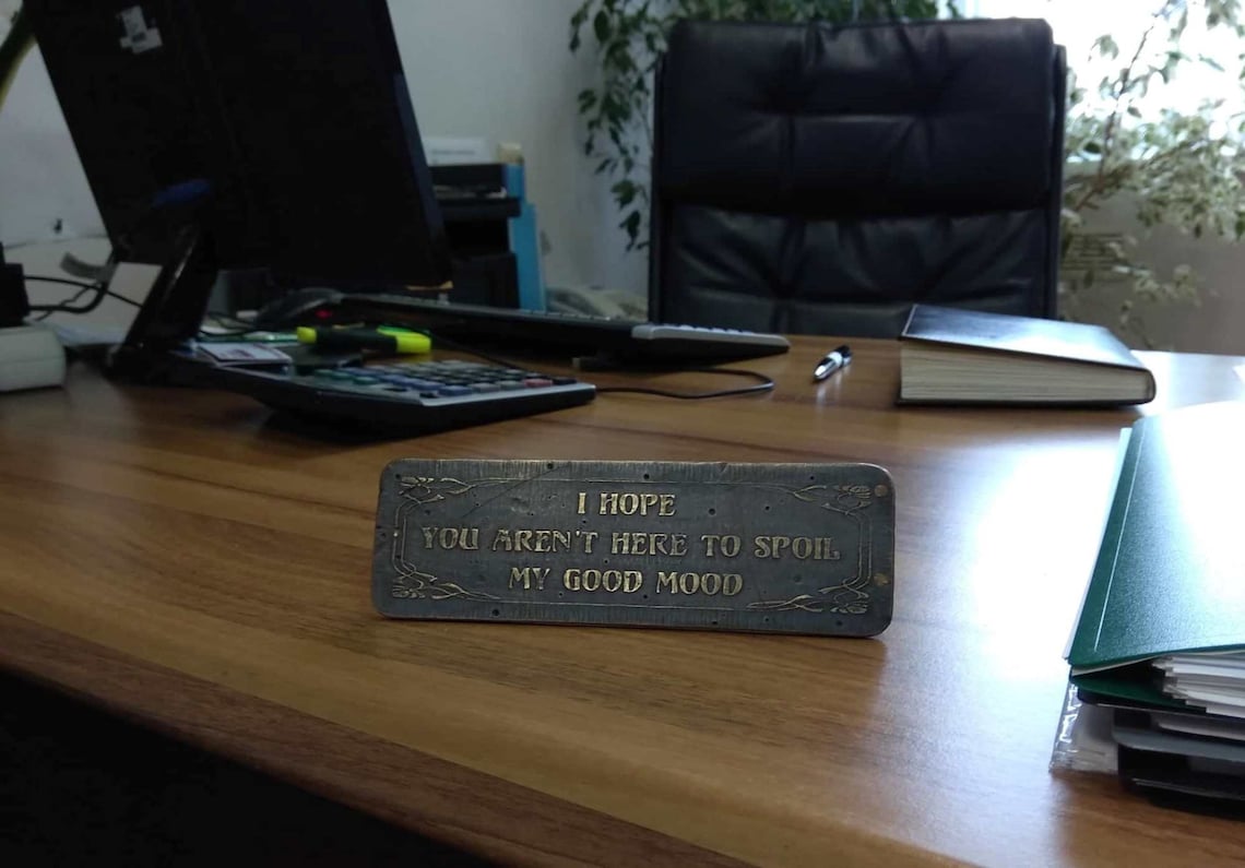 Fun Desk Brass Sign Gift for Boss Office Present Table | Etsy