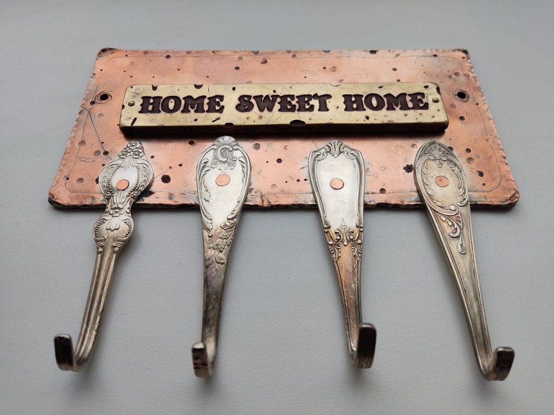 Vintage Spoon Hooks Wall Sign: Aged Copper & Melchior, Home Sweet Home ...