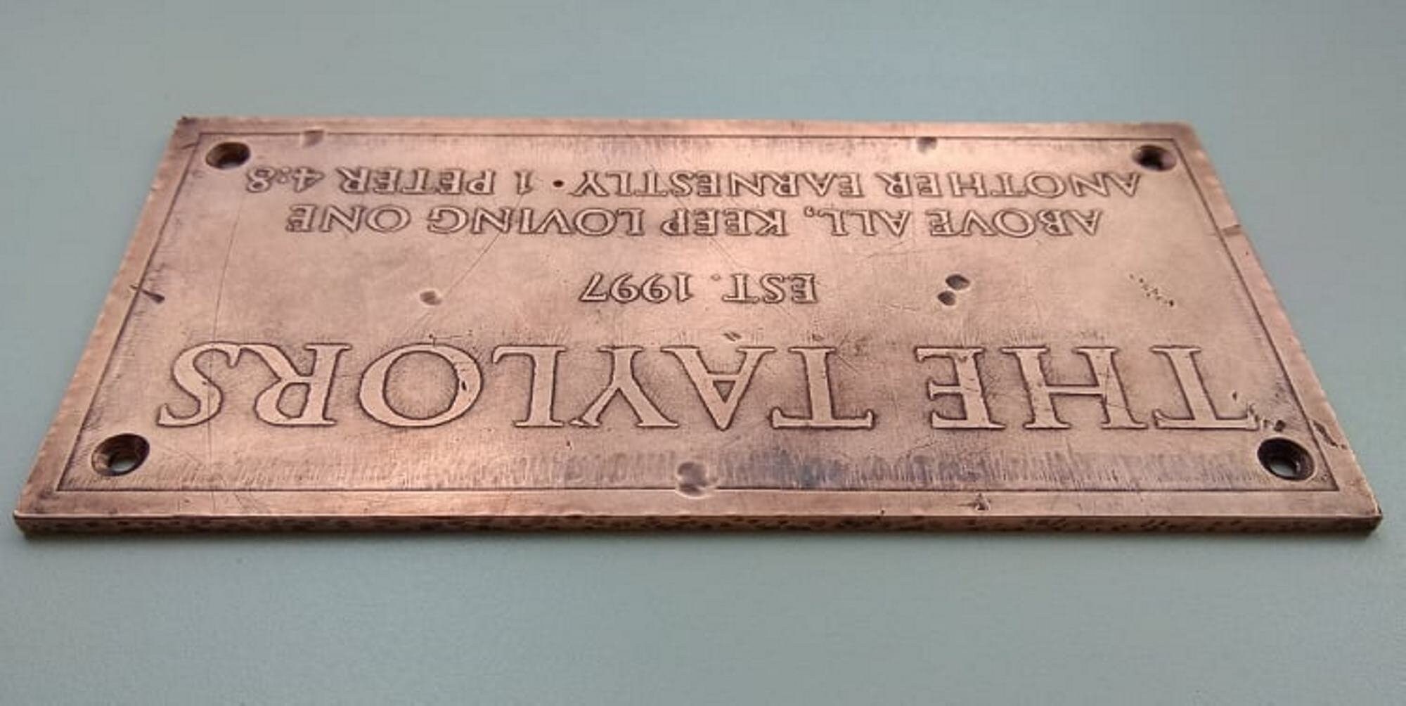 Vintage Copper Name Plate Old Metal Sign Stylized Antique Door Sign ...