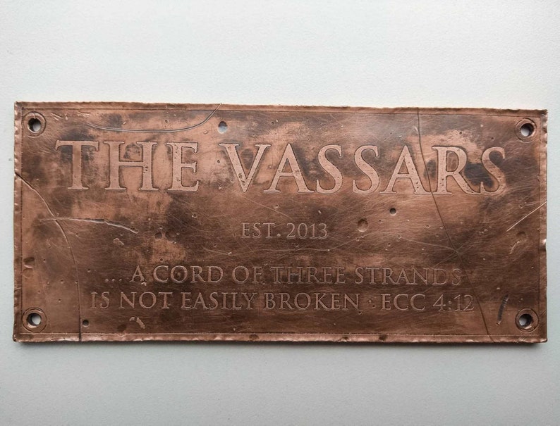 Copper Name Plate, Aged Metal Vintage Plaque, Personalized Antique ...