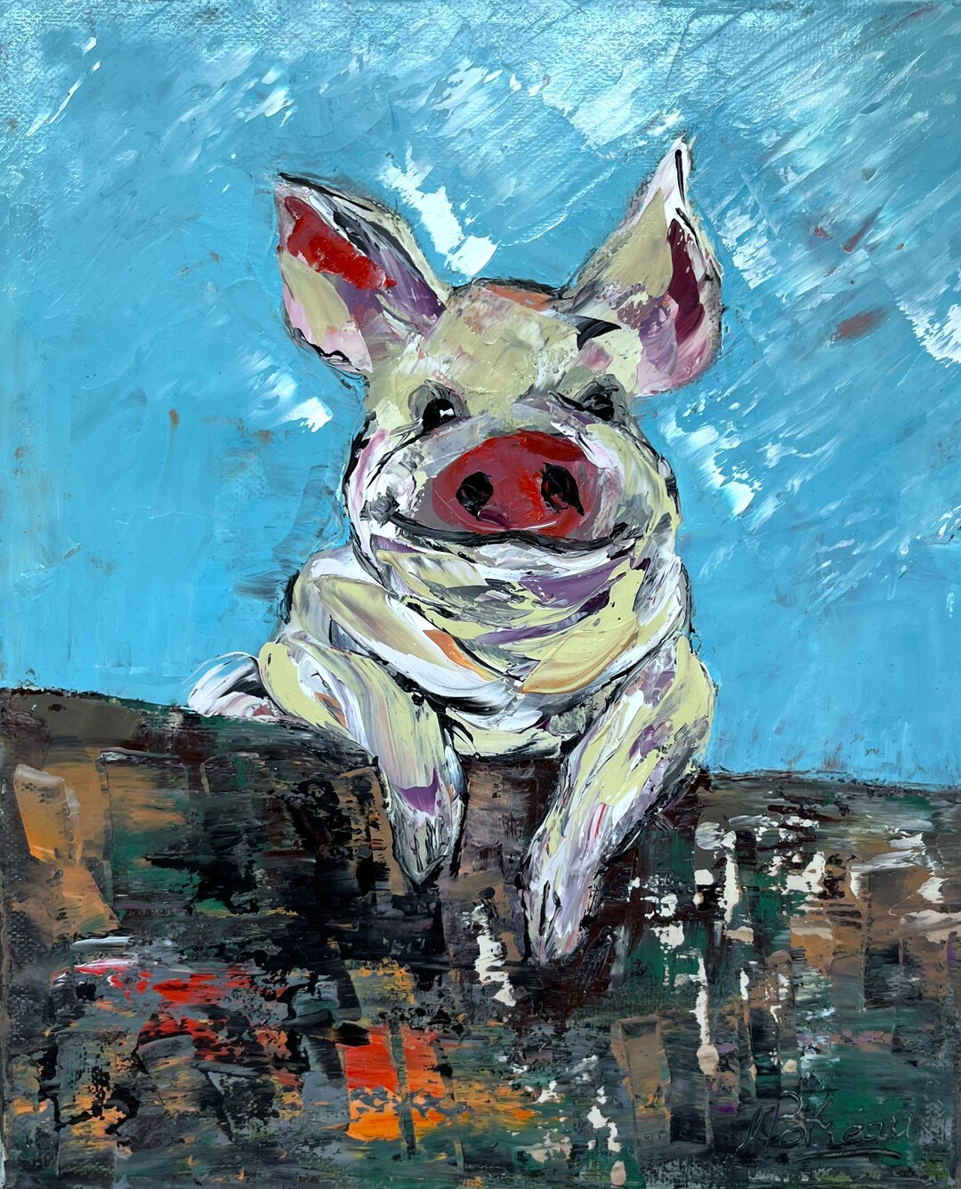 Art of the Piglet Painting Original Pig Artwork Impasto Oil Painting ...