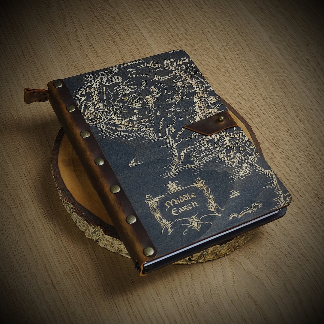A5 Wooden Notebook, Lord of the Rings Map of the Middle Earth Notebook ...