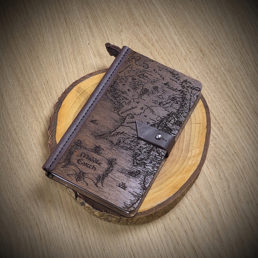 Lord of the Rings Wrapped Wooden Journal, Map of the Middle Earth ...
