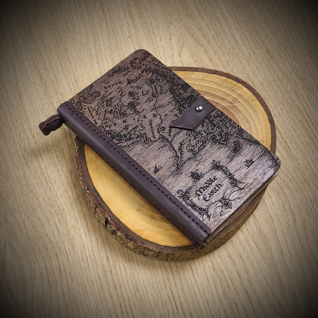Lord of the Rings Wrapped Wooden Journal, Map of the Middle Earth ...