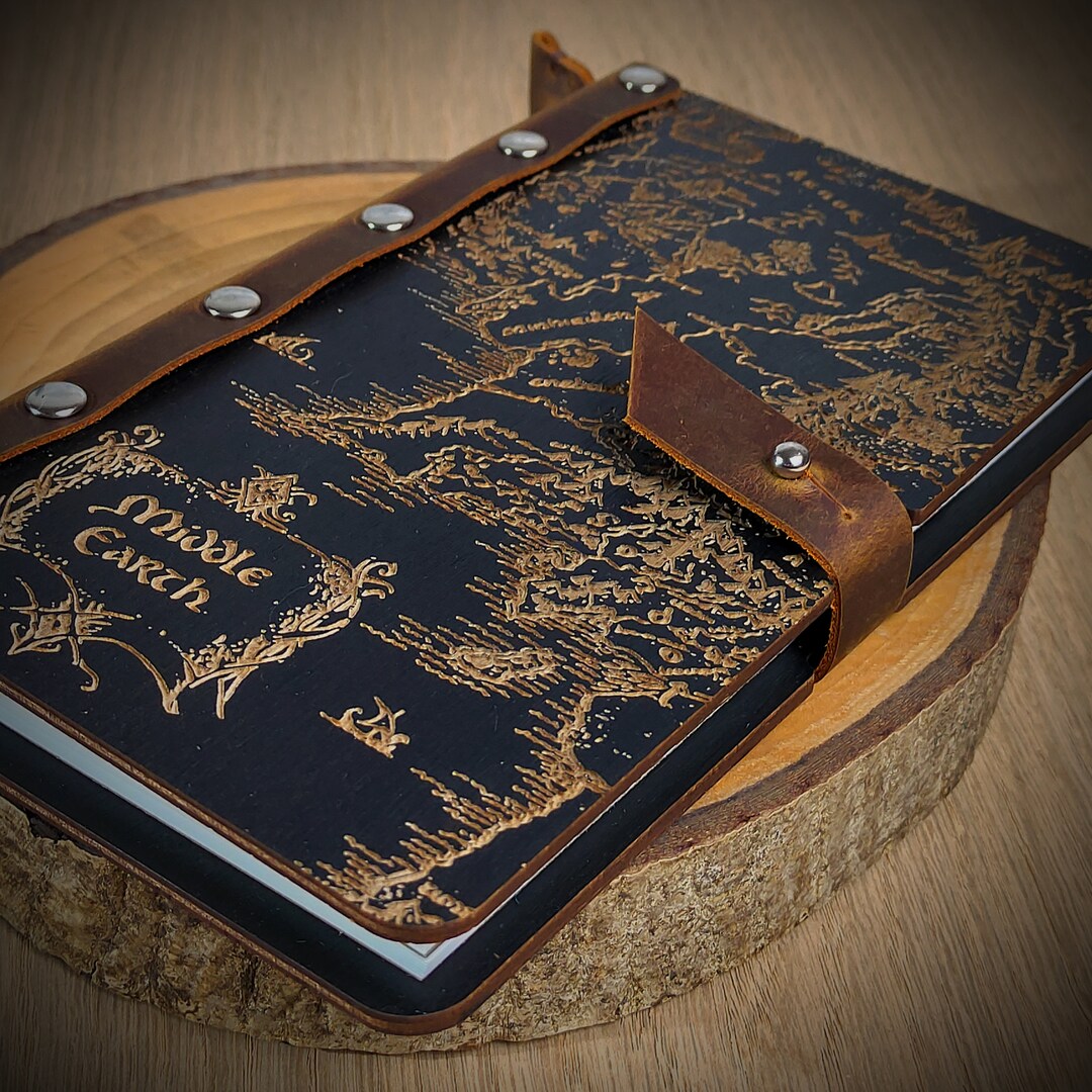 LOTR Wrapped Wooden Journal, Map of the Middle Earth Notebook, Custom ...