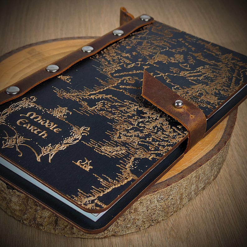 LOTR Wrapped Wooden Journal, Map of the Middle Earth Notebook, Custom ...