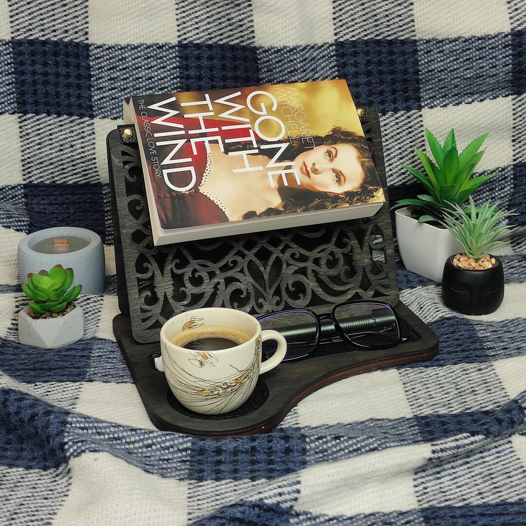 Black Book Holder, Stand for Reading, Wooden Book Valet, Nightstand ...