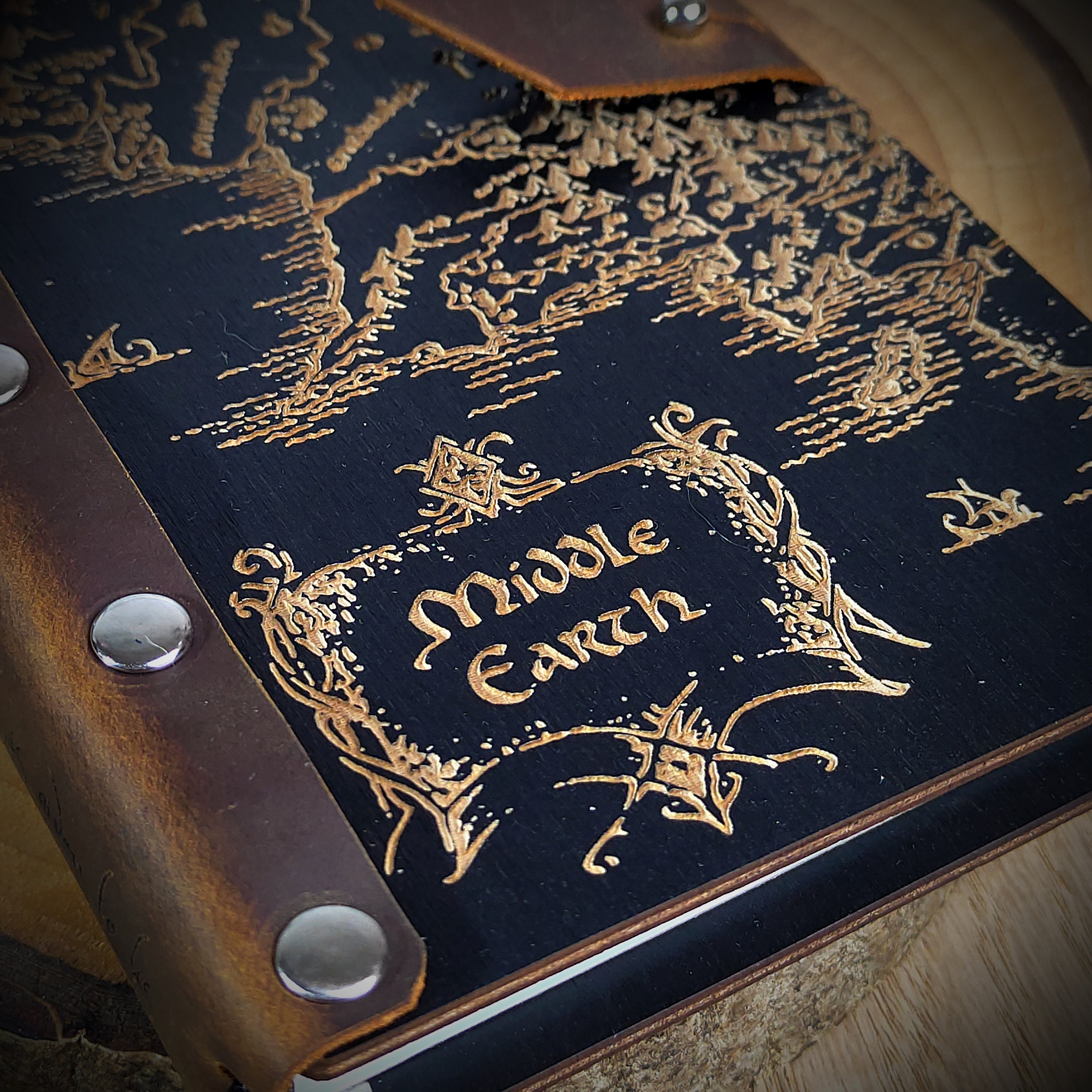 LOTR Wrapped Wooden Journal, Map of the Middle Earth Notebook, Custom ...