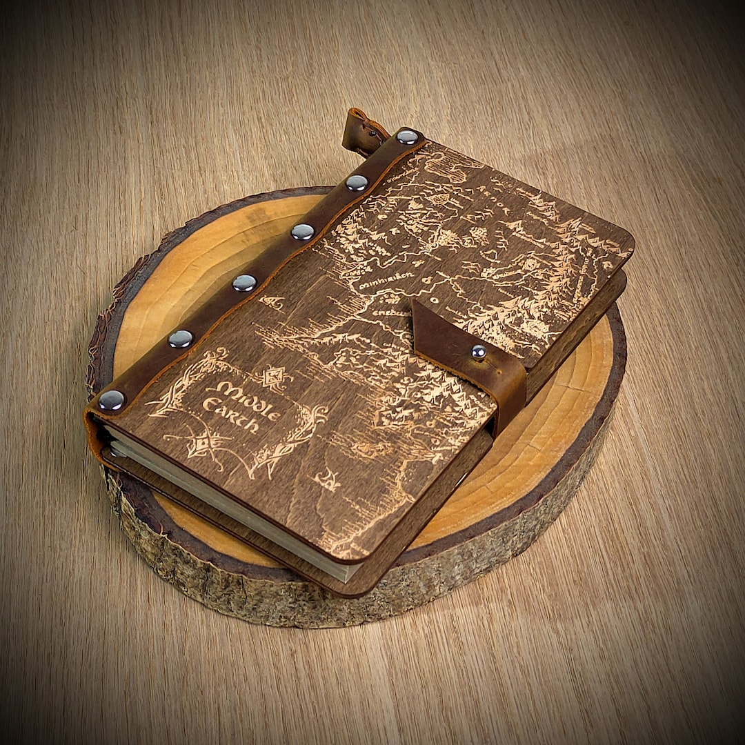 Lord of the Rings Wrapped Wooden Journal, Map of the Middle Earth ...