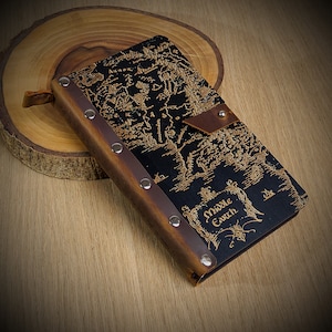 LOTR Wrapped Wooden Journal, Map of the Middle Earth Notebook, Custom ...