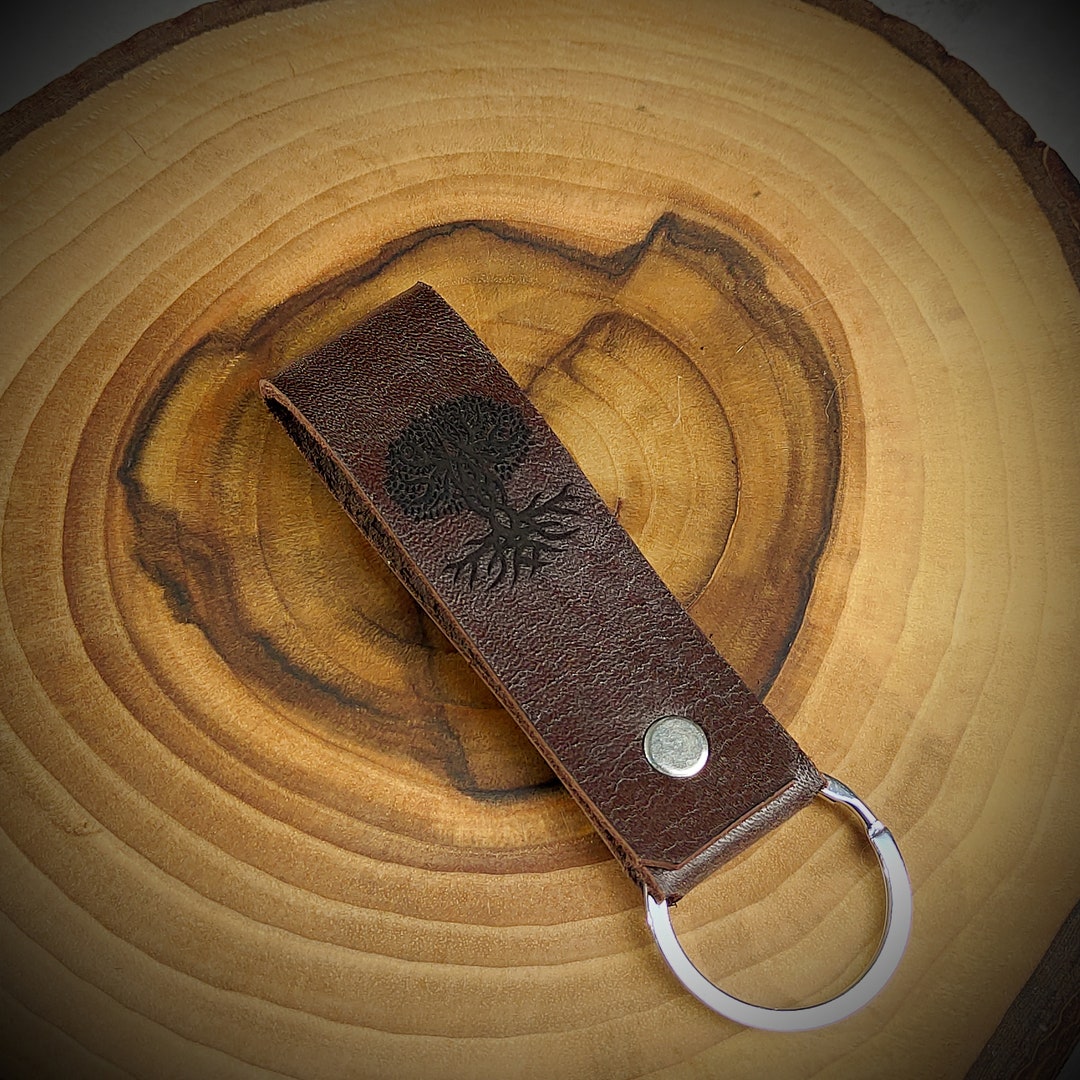 Tree of Life Leather Keychain, Leather Key Ring, Engraved Key Holder - Etsy