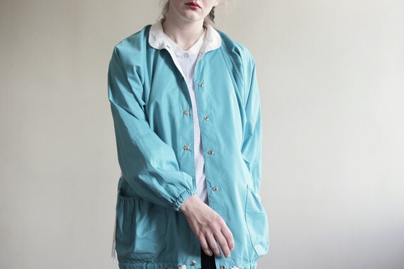Vintage WINDBREAKER Sky Blue White Jacket Midi Bright… - Gem