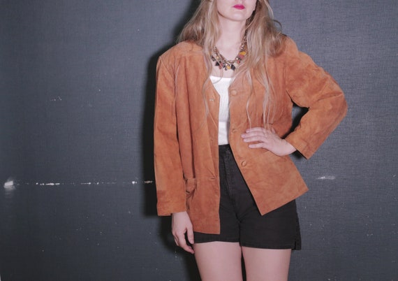 Vintage SUEDE JACKET 1990s Light Brown Genuine Suede … - Gem