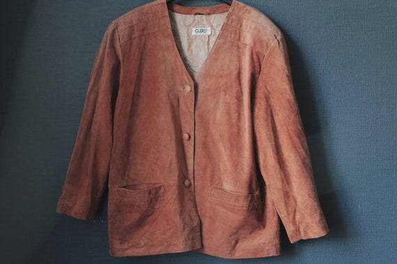 Vintage SUEDE JACKET 1990s Light Brown Genuine Suede … - Gem