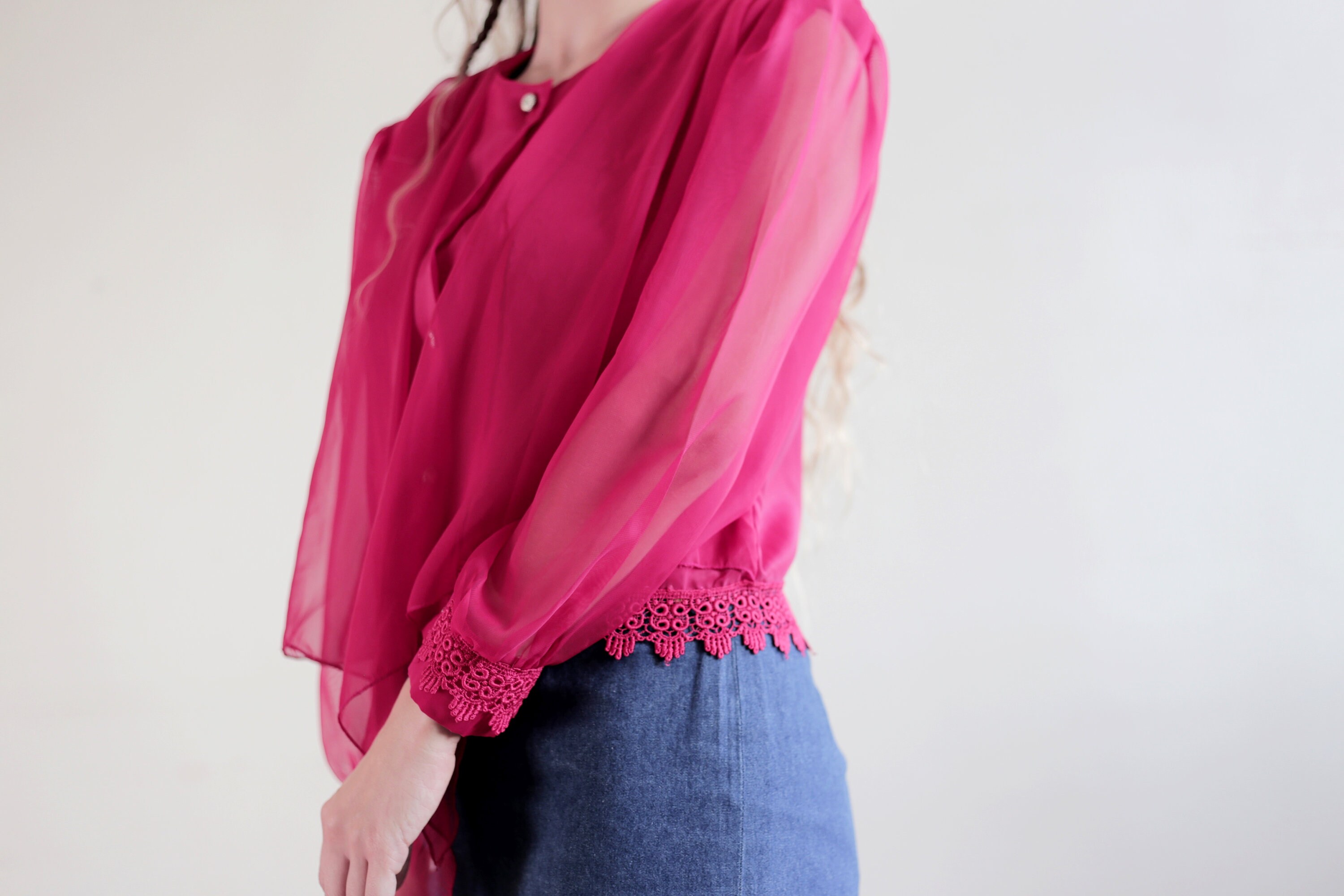 Vintage BLOUSE Ruby Red Laced Silky Women's Bright Double | Etsy