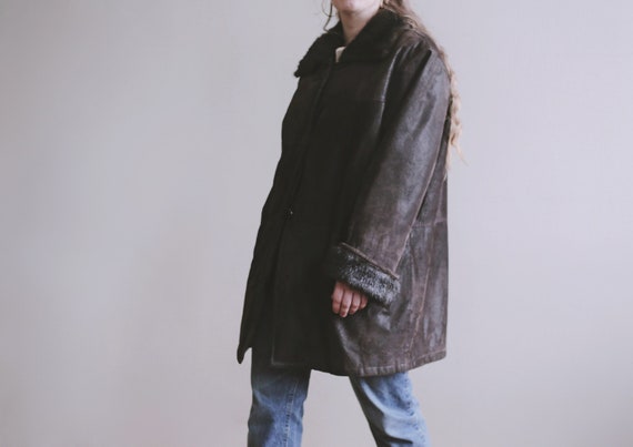 Vintage LEATHER COAT Dark Coffee Brown Genuine Leathe… - Gem