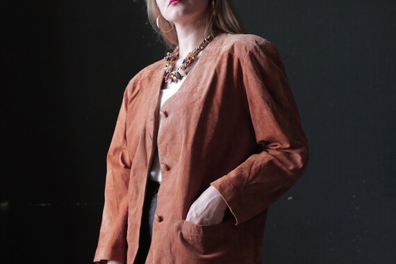 Vintage SUEDE JACKET 1990s Light Brown Genuine Suede … - Gem