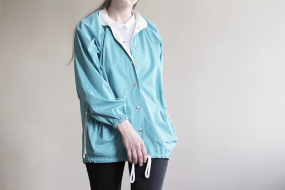 Vintage WINDBREAKER Sky Blue White Jacket Midi Bright… - Gem