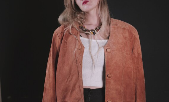 Vintage SUEDE JACKET 1990s Light Brown Genuine Suede … - Gem