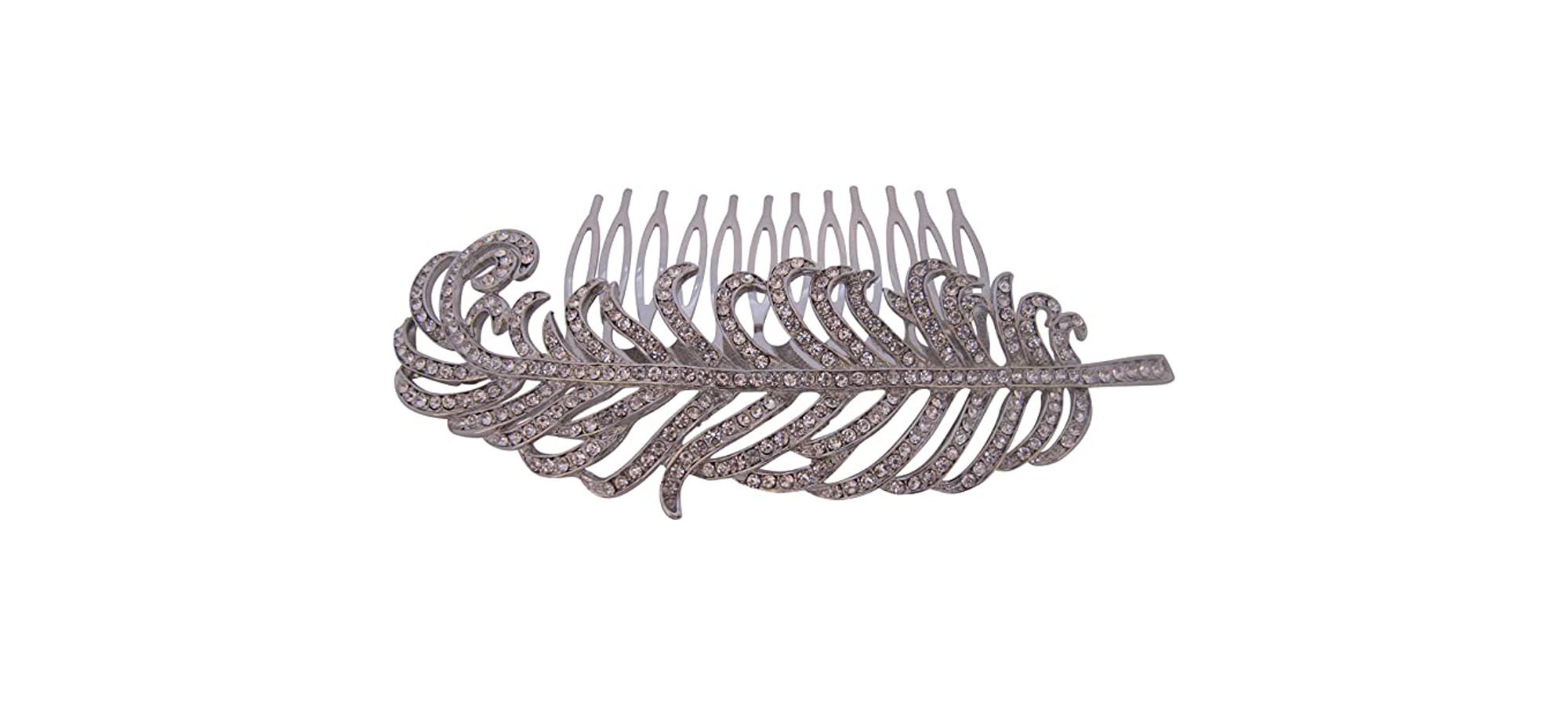 Silver Plated Diamante Crystal Feather Hair Comb Feather Comb Bridal ...