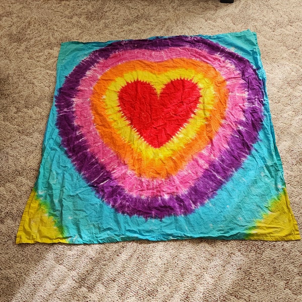 Rainbow Tie Dye Tapestry Heart - Etsy