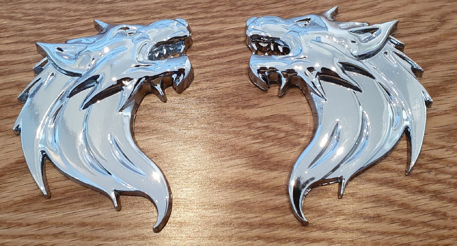 Pair 3D Quality Metal Wolf Head Badge Decals Emblem CAR Motorcycle ...