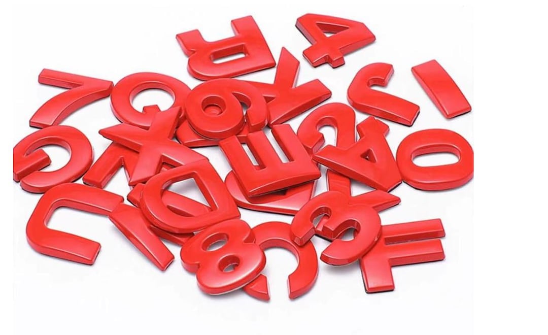2.5 Cm RED 3D FULL Metal Self Adhesive Alphabet Car Letters & Numbers ...