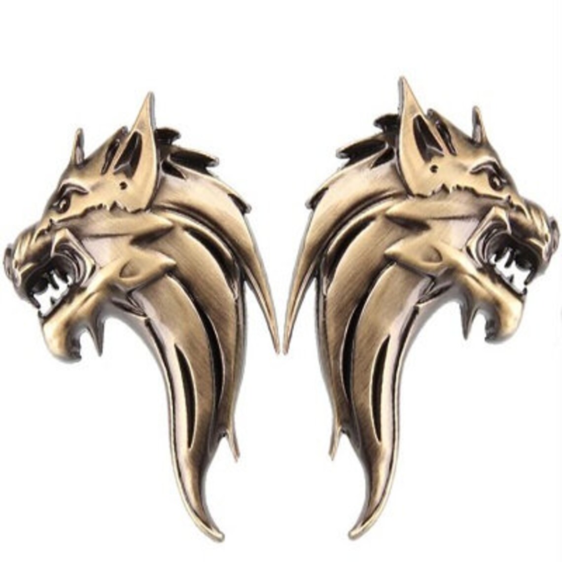 Pair 3D Quality Metal Wolf Head Badge Decals CAR Motorcycle | Etsy