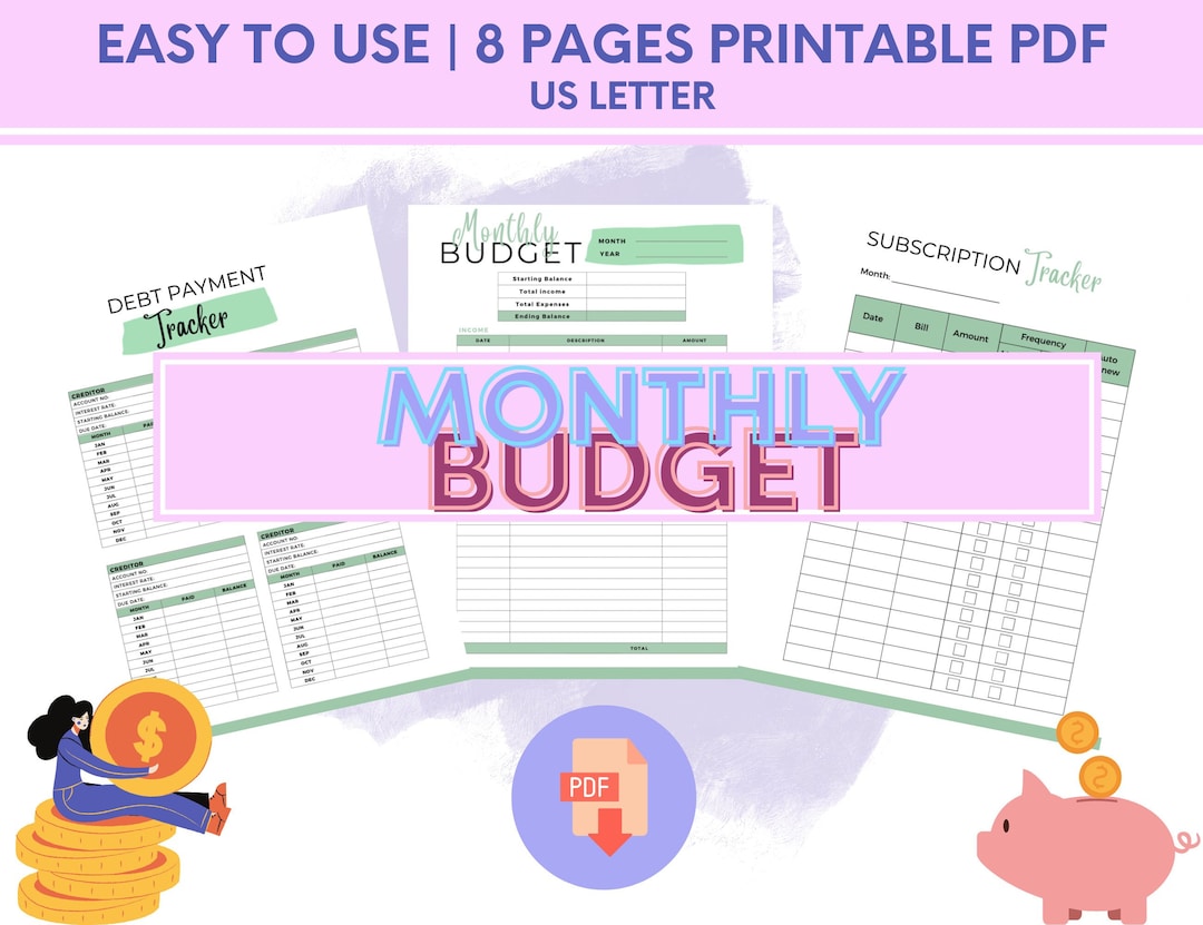 Monthly Budget Planner | Bill, Debt & Savings Trackers (printable PDF ...