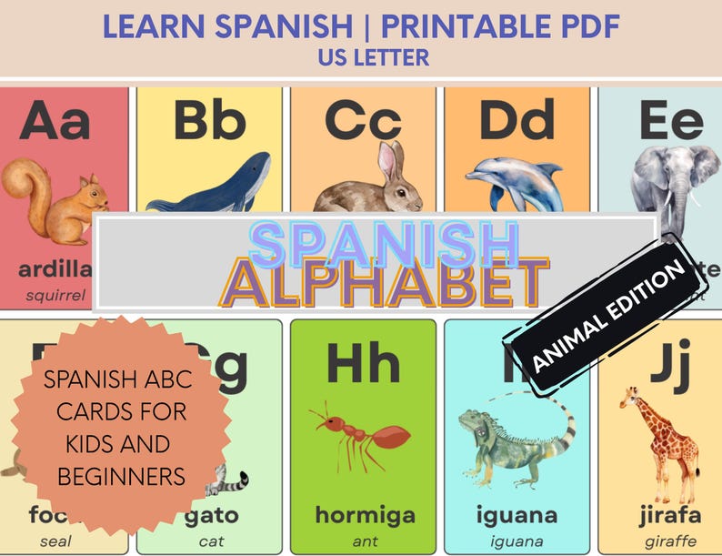 Spanish Animal Alphabet Flashcards - Etsy UK