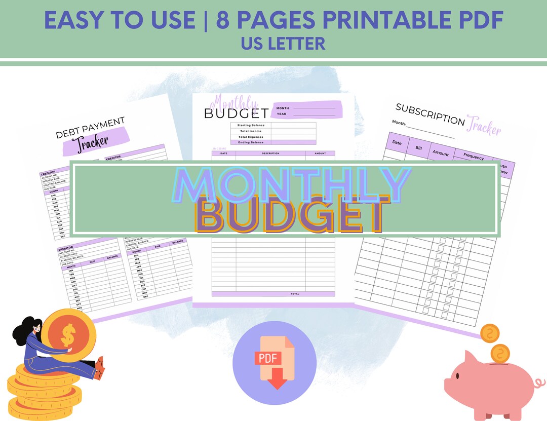 Monthly Budget Planner | Personal Finance Tracker (printable PDF) - Etsy