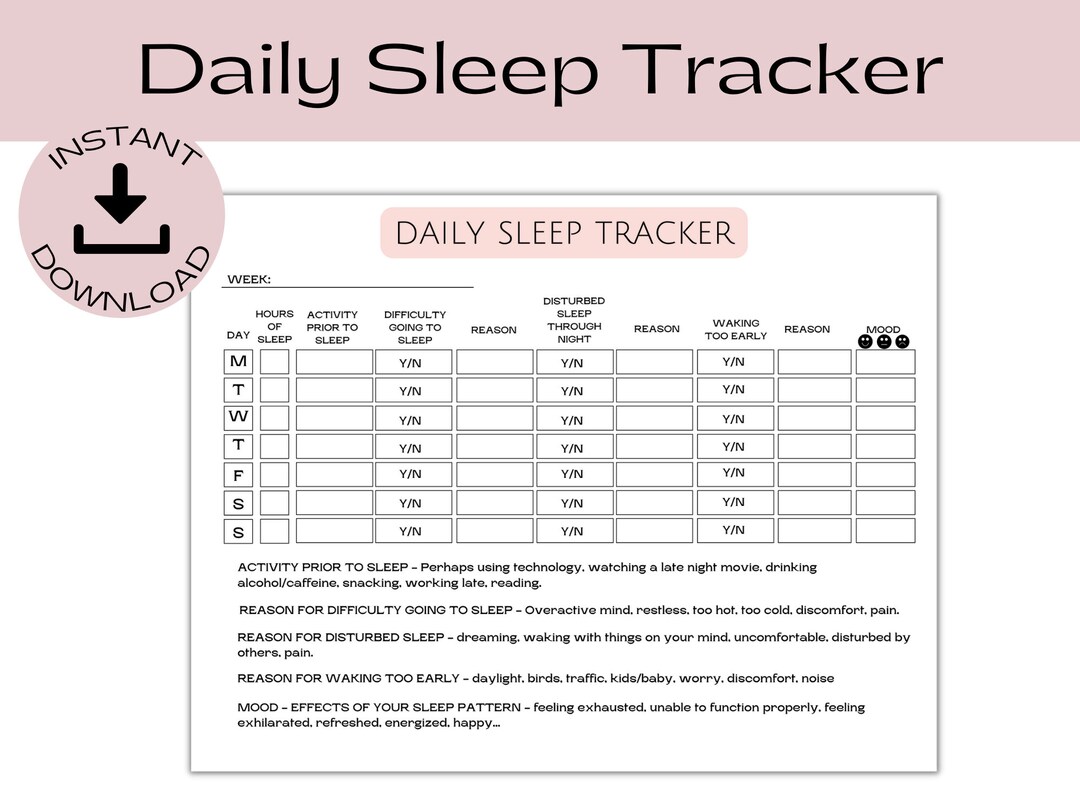 Printable Sleep Tracker, Weekly Sleep Chart, 7 Day Sleep Journal Log ...