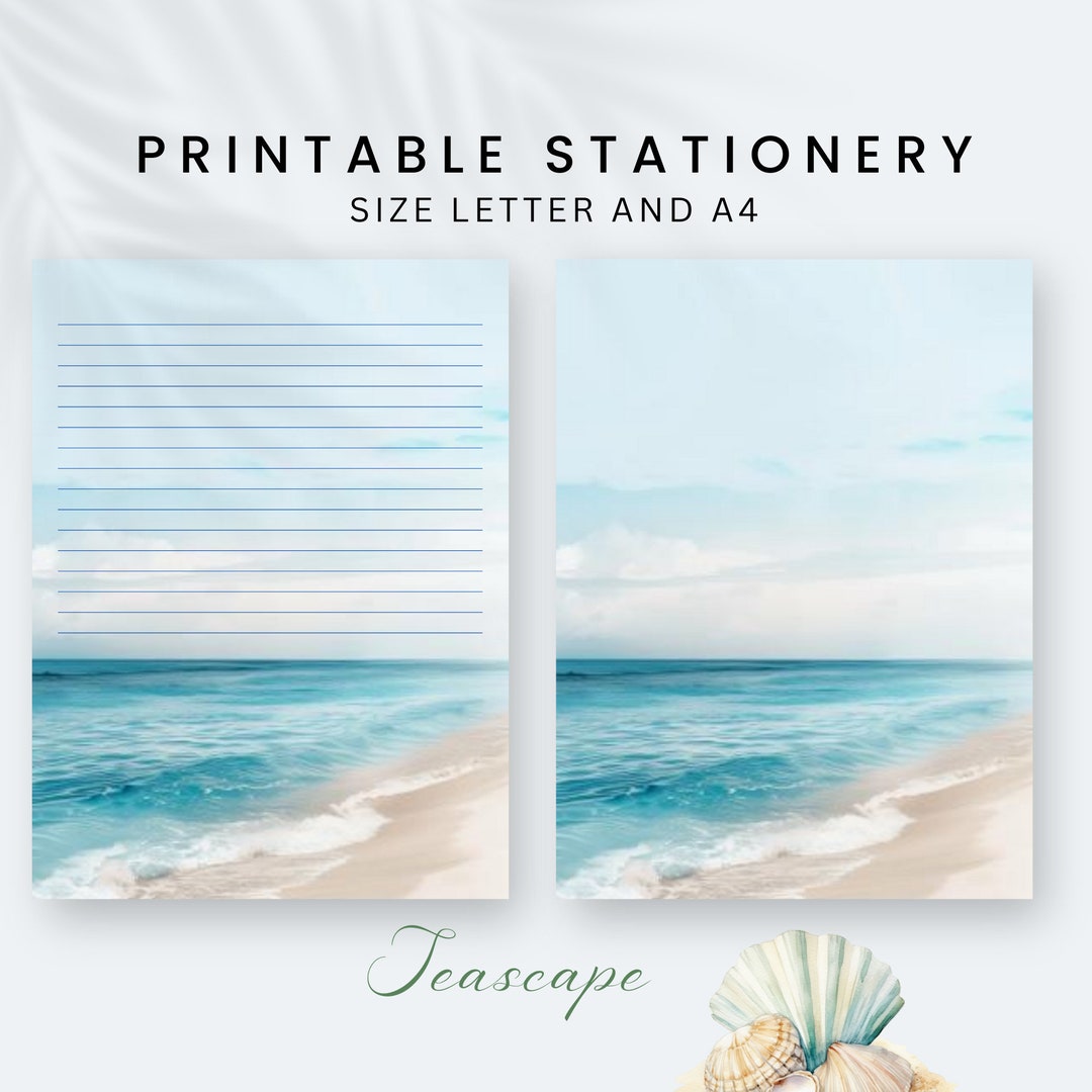 Printable Writing Paper Set, Seascape Stationery Printable, Paper Set ...