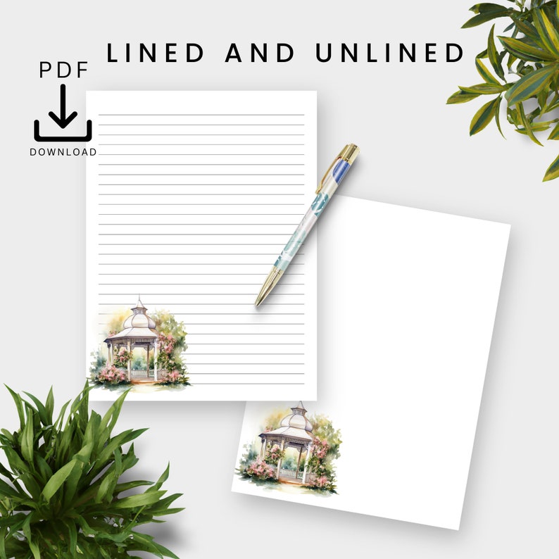 Printable Writing Paper Set, Stationery Printable, Paper Set, Garden ...