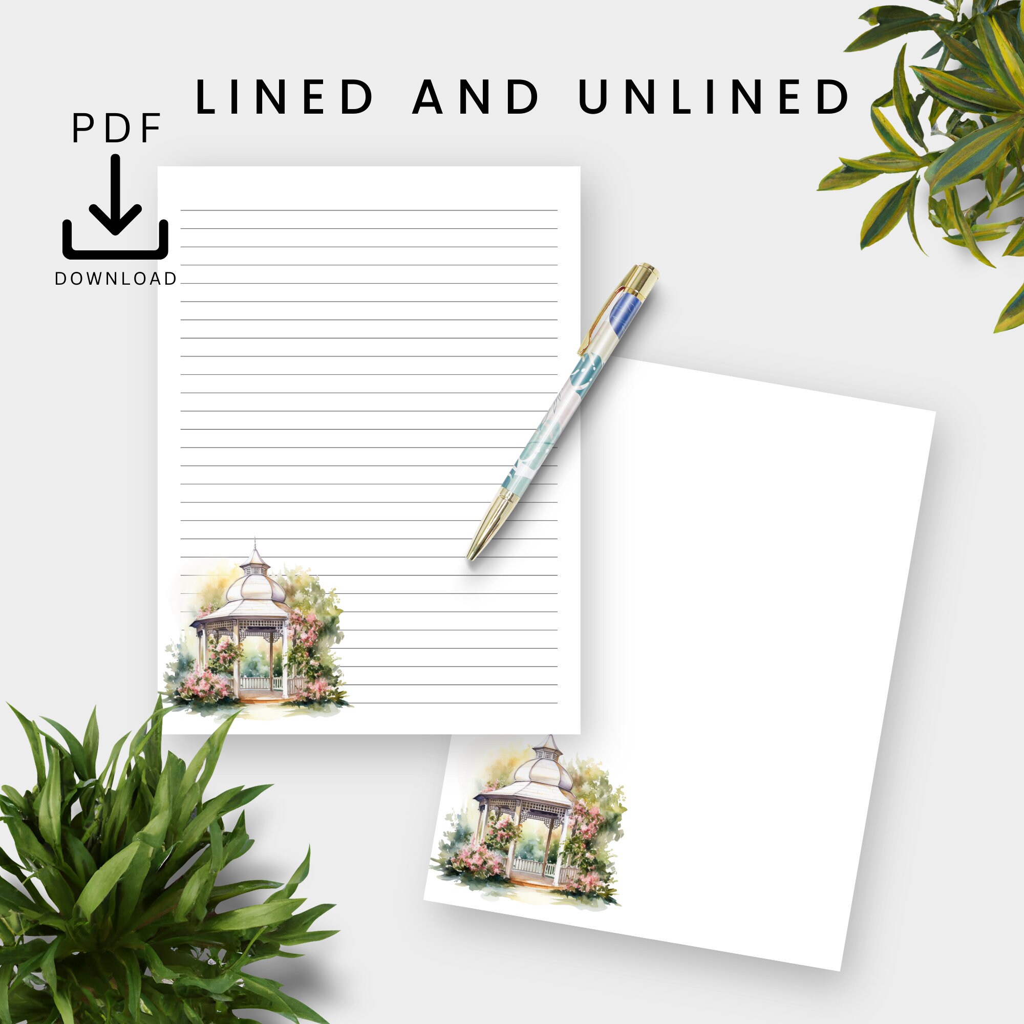 Printable Writing Paper Set, Stationery Printable, Paper Set, Garden ...