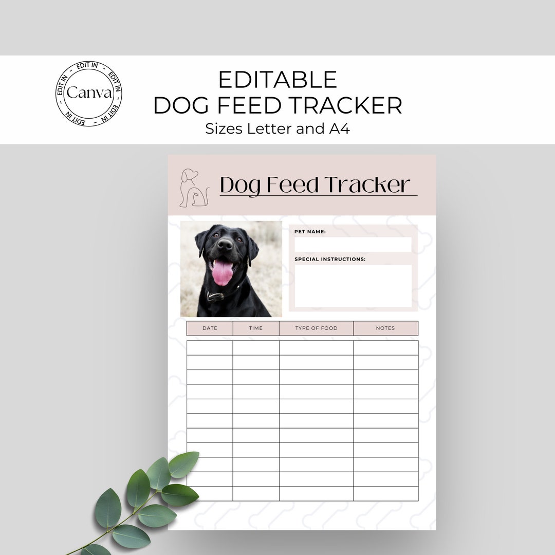 Dog Feeding Tracker, Editable Dog Feed Chart Template, Edit in Canva ...