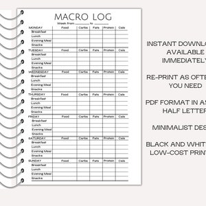 Printable Macro Tracker, Double-sided Macro Log Sheet, Food Health ...