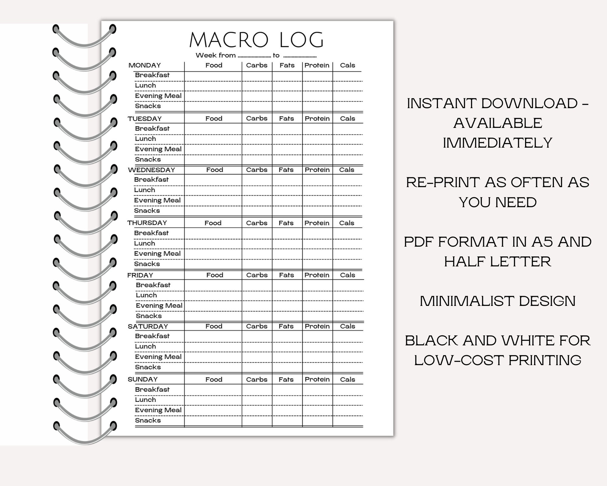 Printable Macro Tracker, Double-sided Macro Log Sheet, Food Health ...