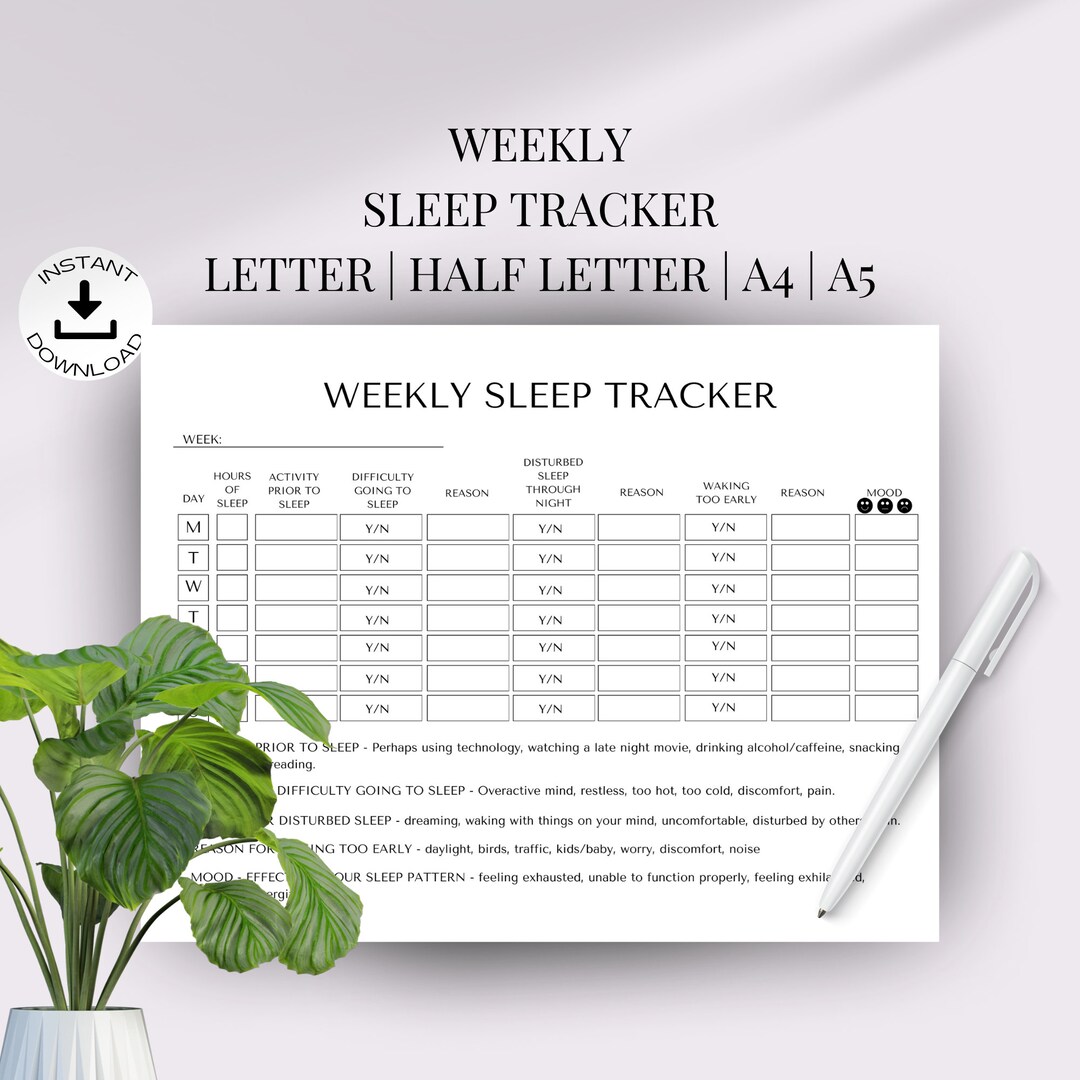 Weekly Sleep Tracker Printable PDF, Sleep Log Planner Insert, Sleep ...