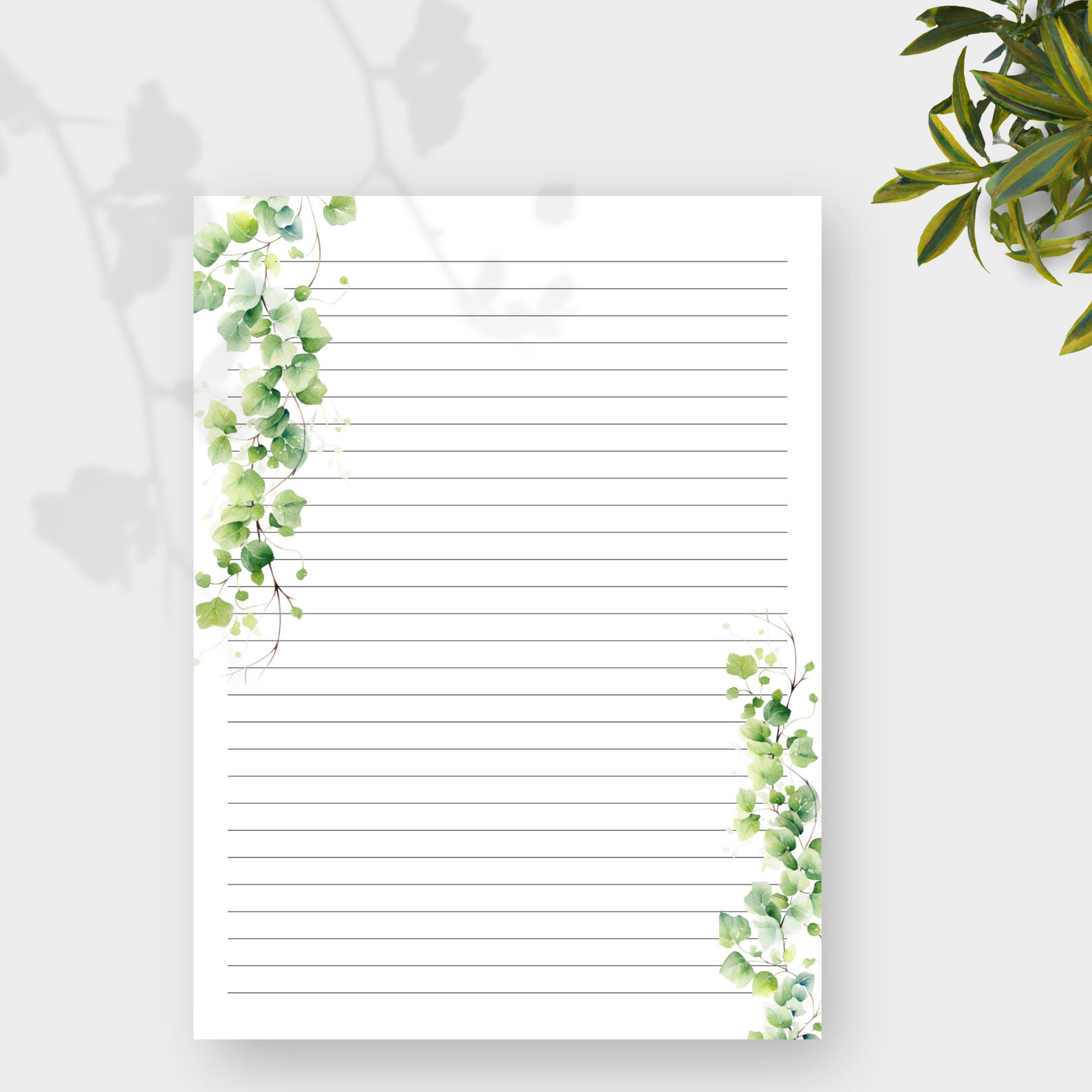 Printable Writing Paper Set, Stationery Printable, Paper Set, Greenery ...