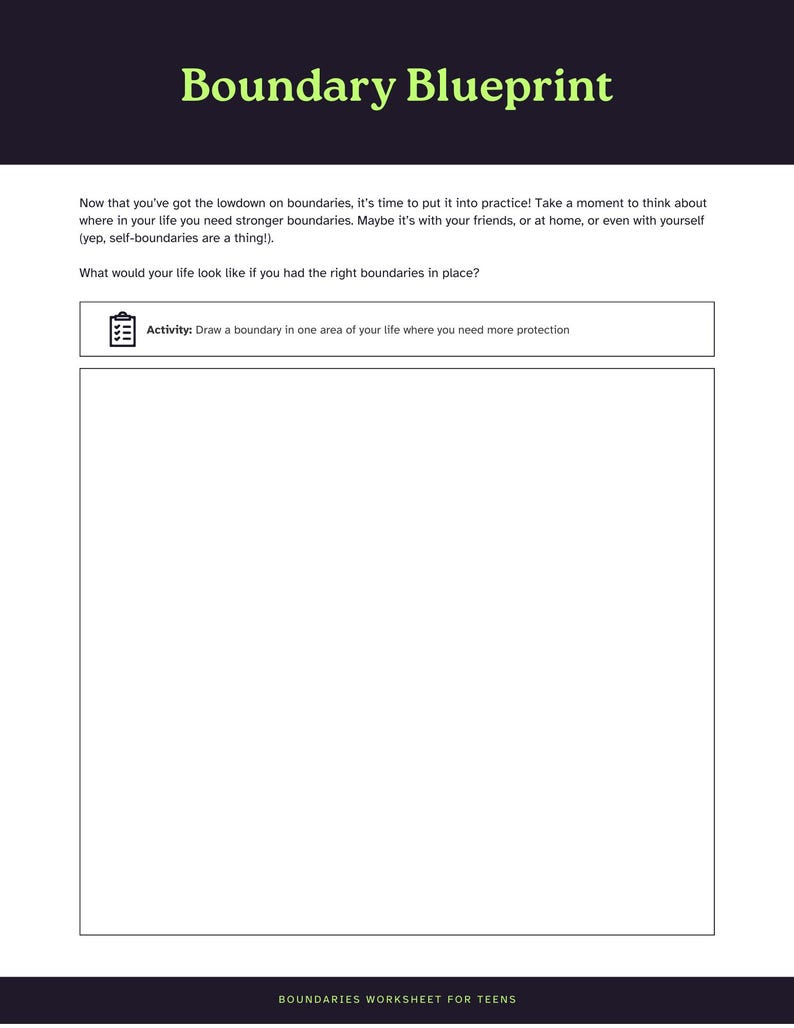 Boundaries Awareness Activity Worksheet for Teenagers, Life Skills ...