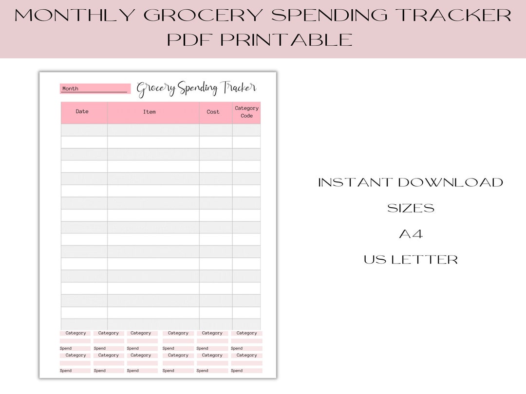 Monthly Grocery Spending Tracker, Budget Template, Instant Download ...