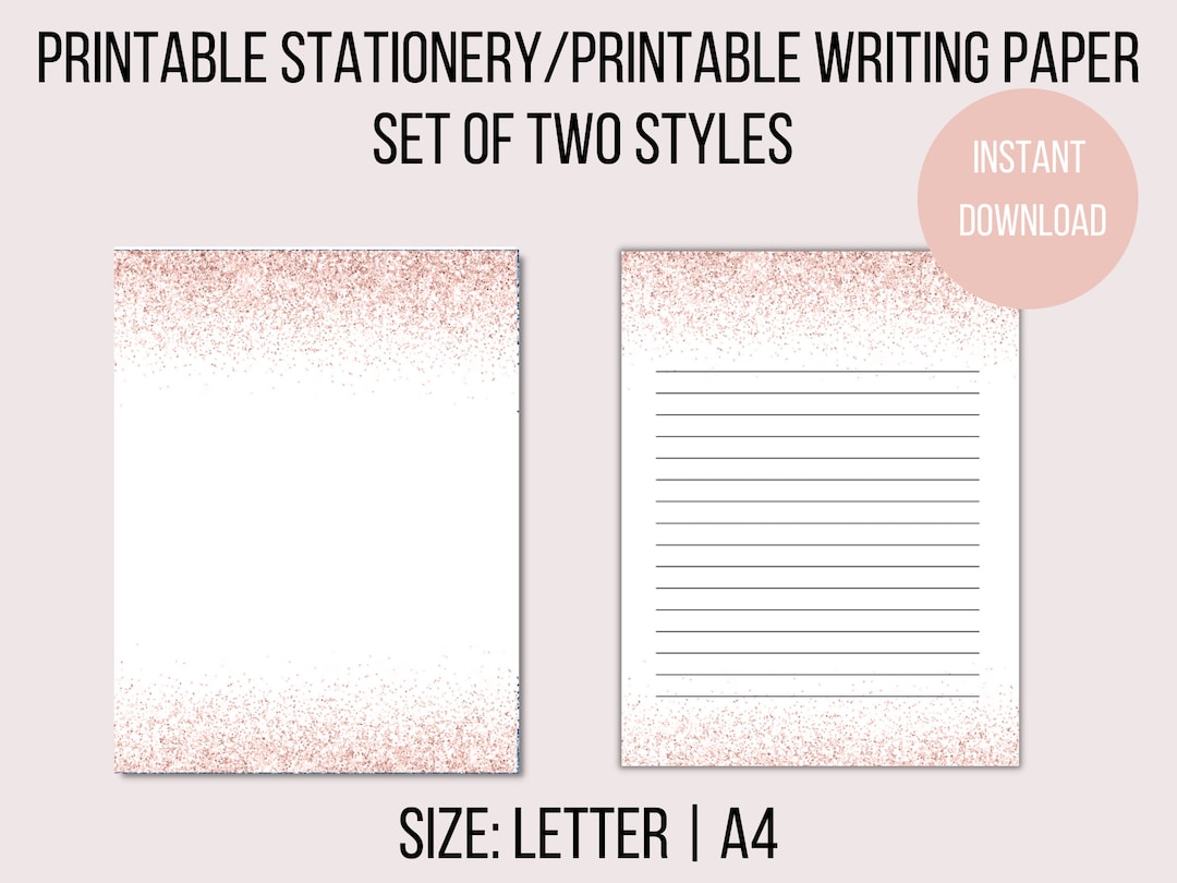 Rose Gold Glitter Effect Printable Letter Writing Paper, Gold Glitter ...