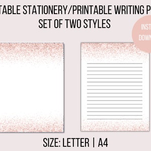 Rose Gold Glitter Effect Printable Letter Writing Paper, Gold Glitter ...