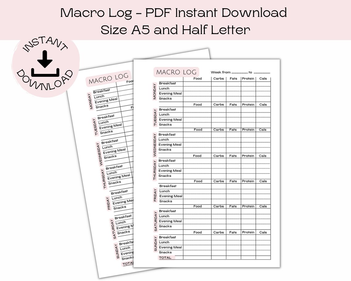 Macro Tracking Food Log, Printable Macro Tracker, Food Health Tracker ...